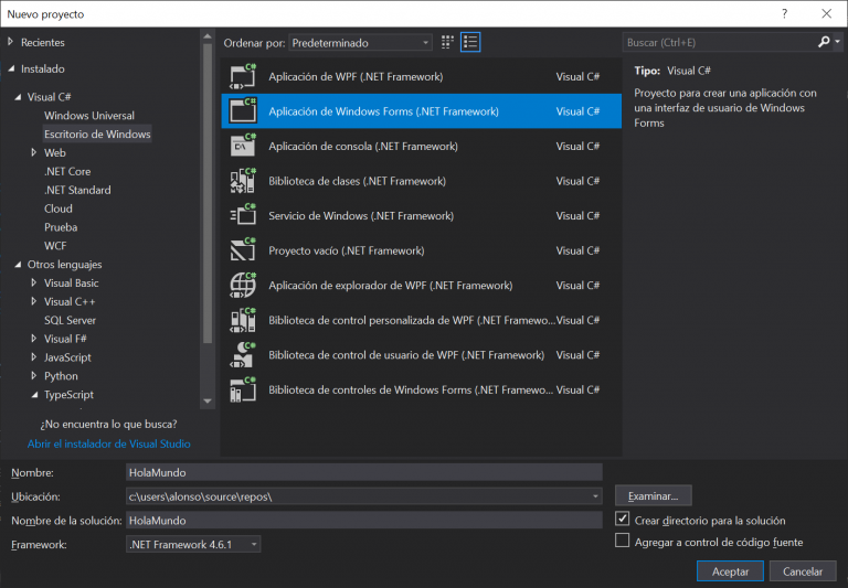 Instalar Visual Studio Community 2017 y primera aplicación » Proyecto A